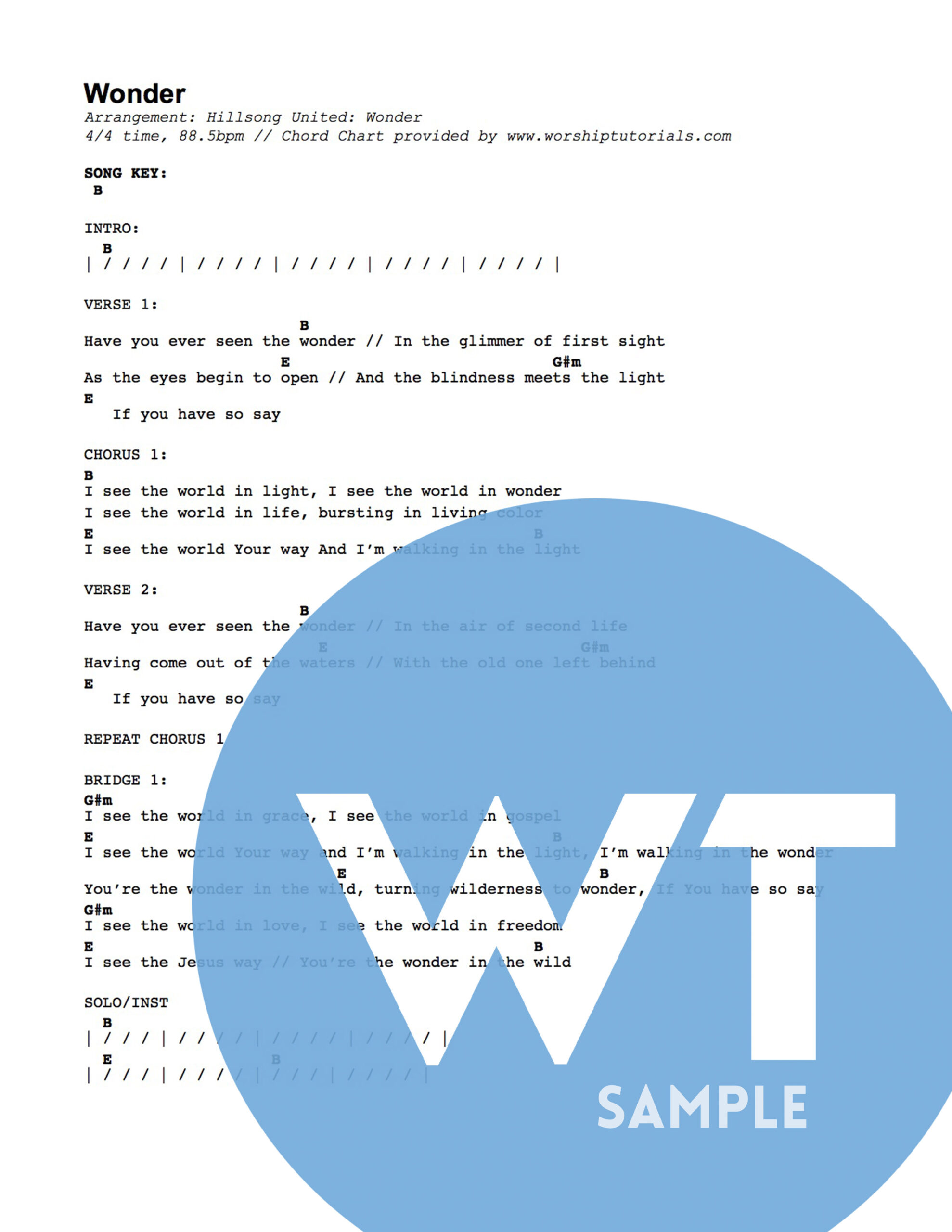 Wonder - Hillsong United - Chord charts, tutorial, and more
